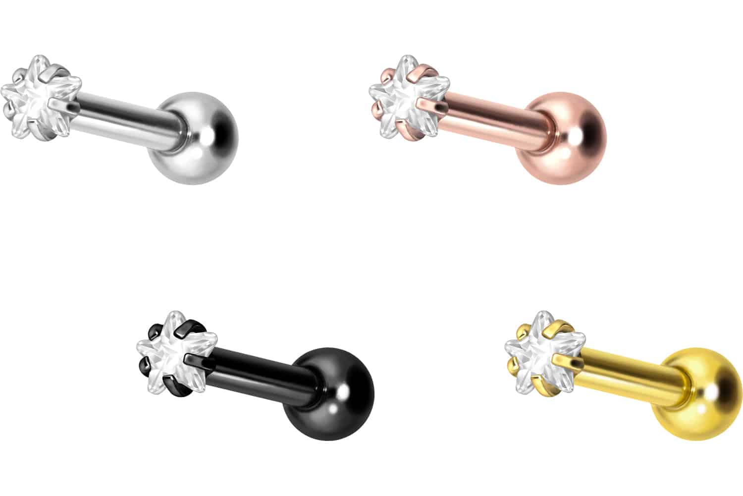 Titanium ear piercing with internal thread SETTED CRYSTAL STAR ...